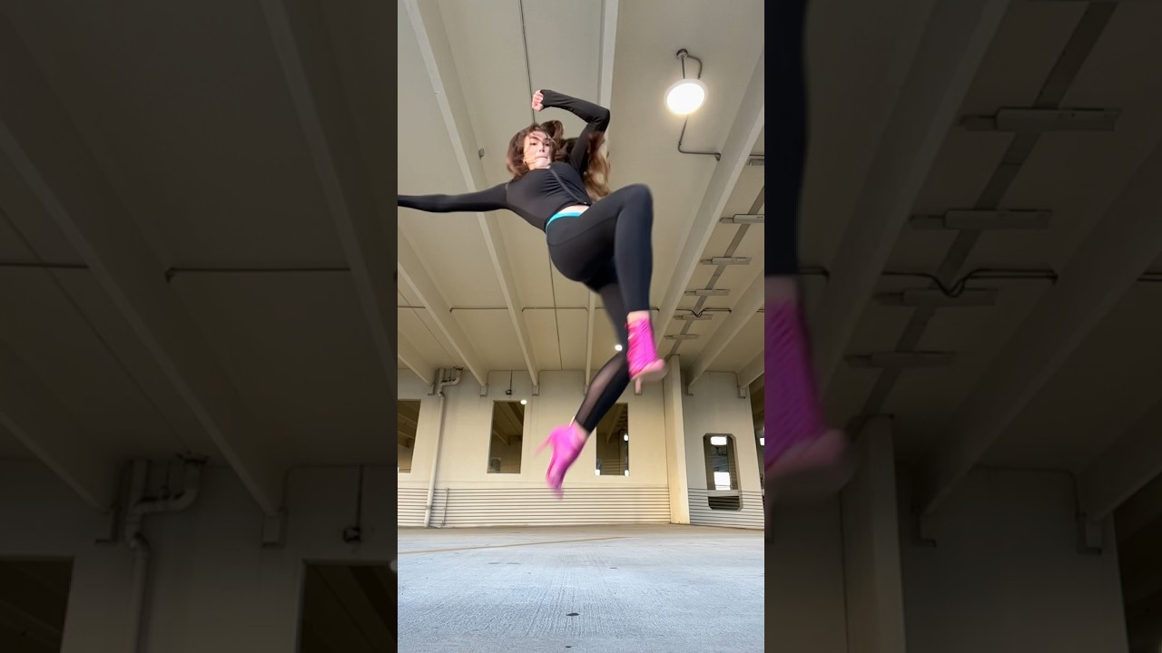 Tornado kick in heels shows fearless talent