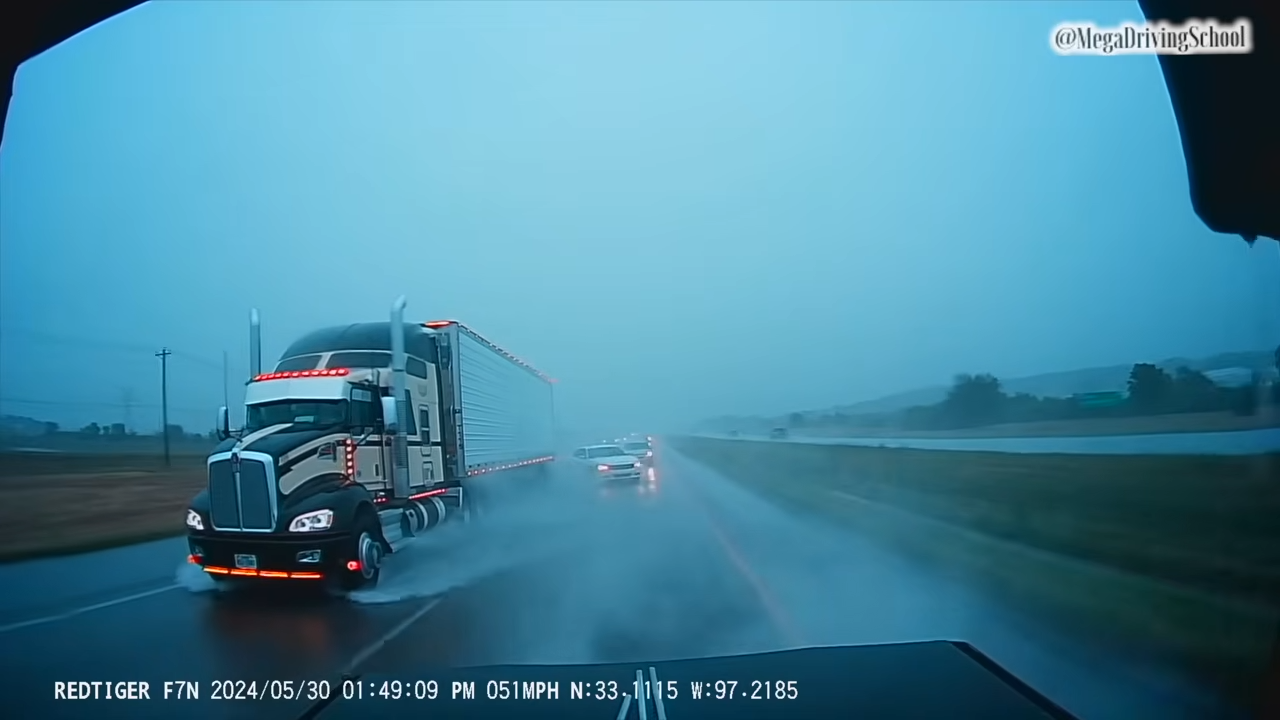 Driver loses control as rain turns road into danger zone