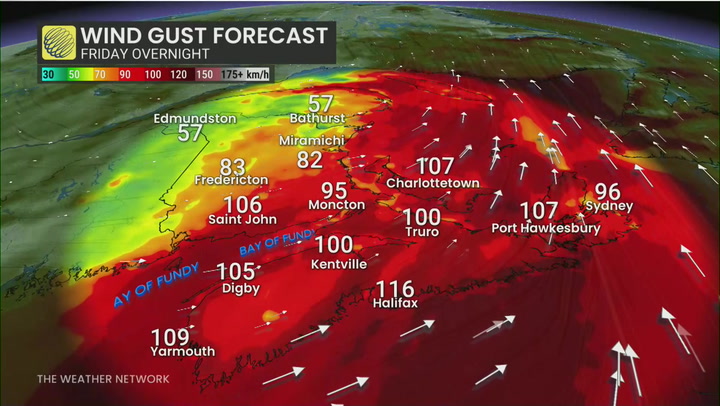 Warm surge to bring strong winds over 100 km/h to Atlantic Canada