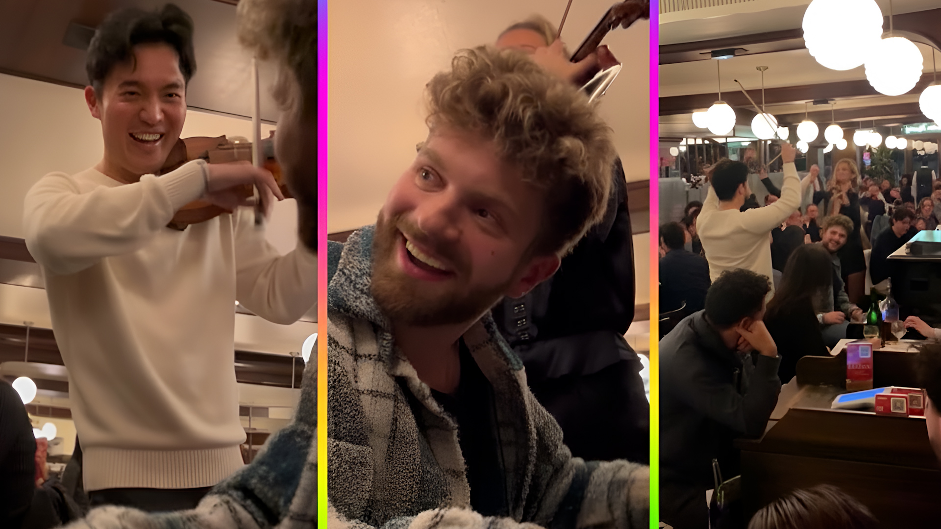Two violinists joined me at a restaurant
