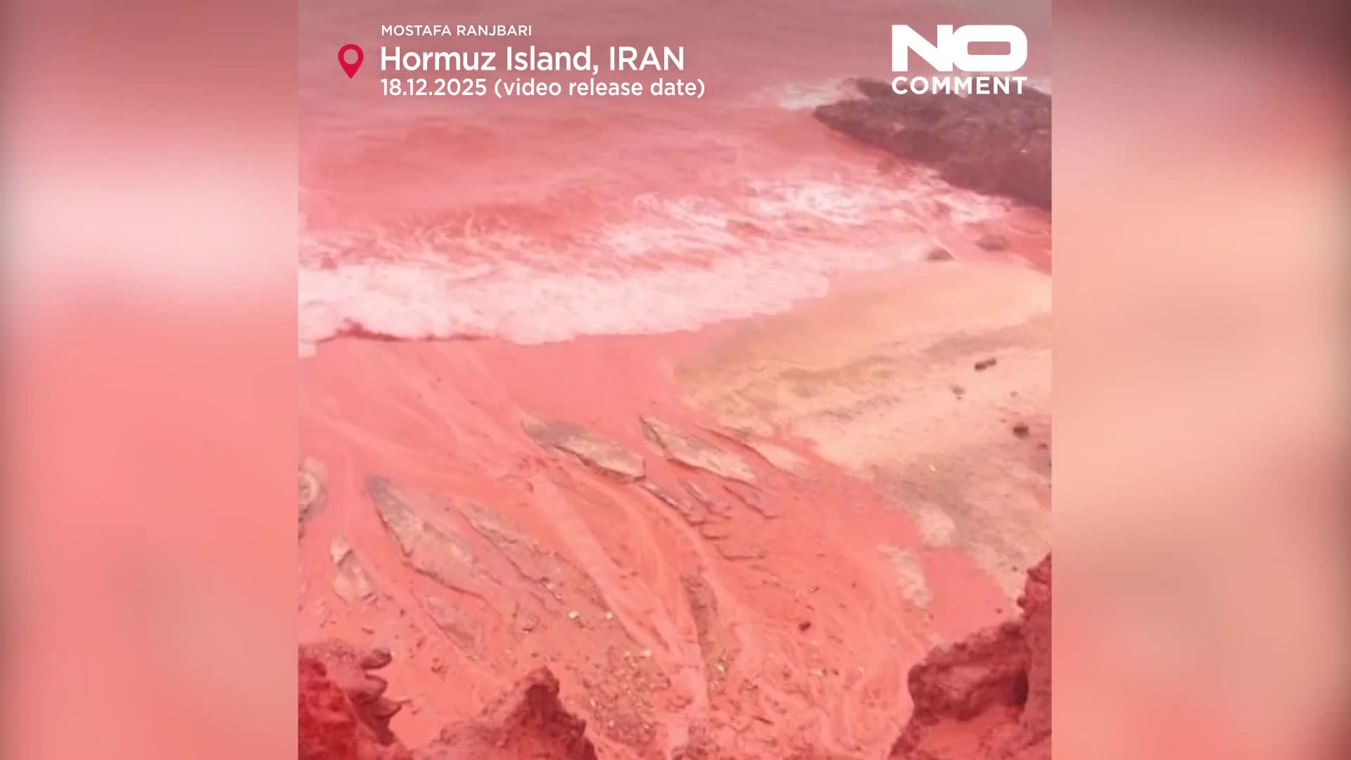 Heavy rain turns Iran’s Hormuz Island beach deep red