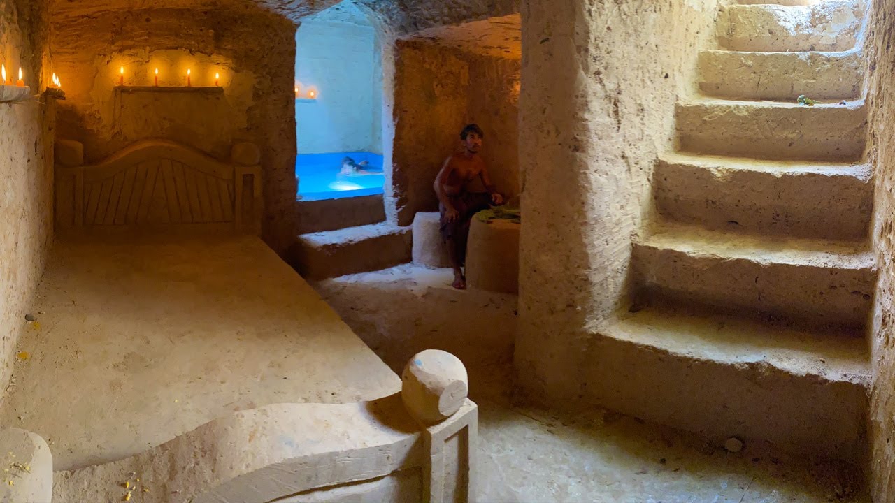 100 days building a private underground pool and house with a decorated ...