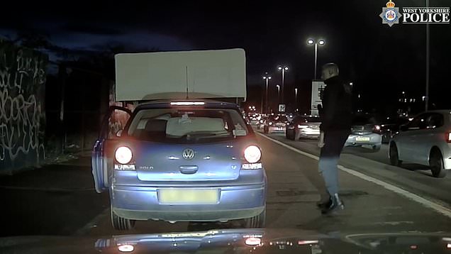 Police pull over driver balancing sofa on roof of car with one hand
