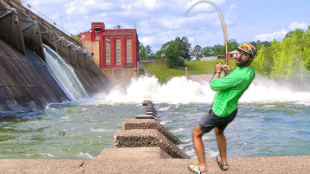 Watch us catch the biggest fish under a raging spillway