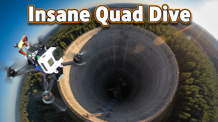 Diving and tricks with FPV quad near a nuclear tower