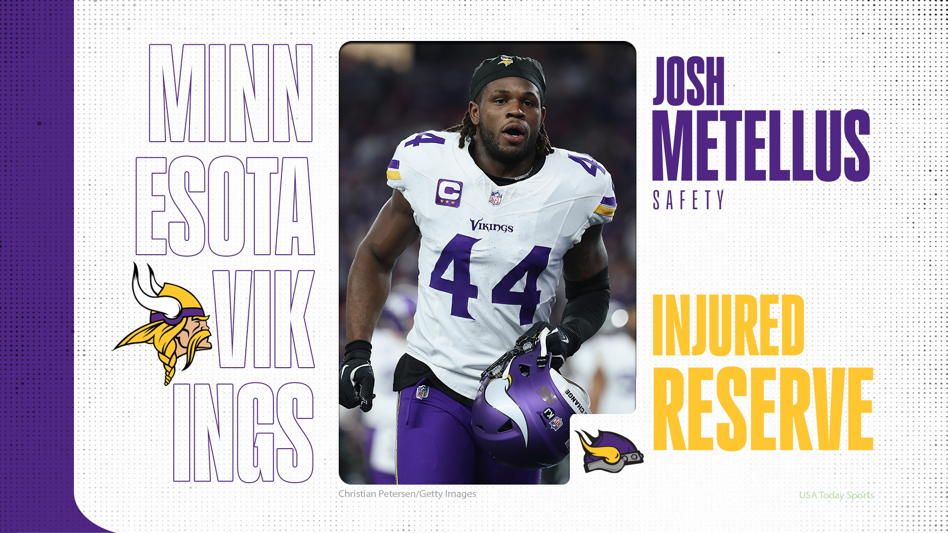 Vikings' Josh Metellus placed on IR, ending his 2025 season