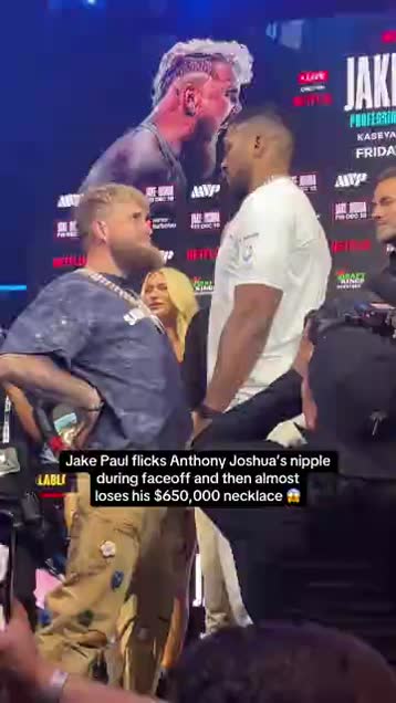 Jake Paul Flicks Anthony Joshua S Nipple During Their Faceoff