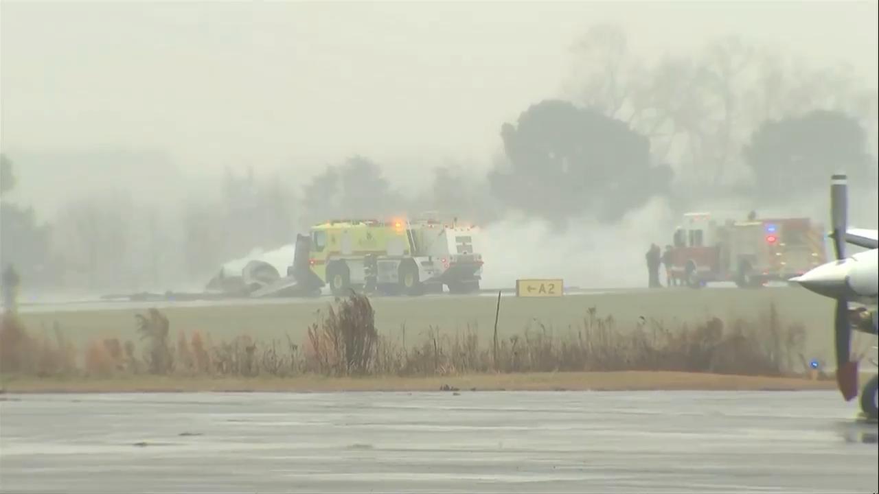 Business jet crashes while landing at an airport in North Carolina