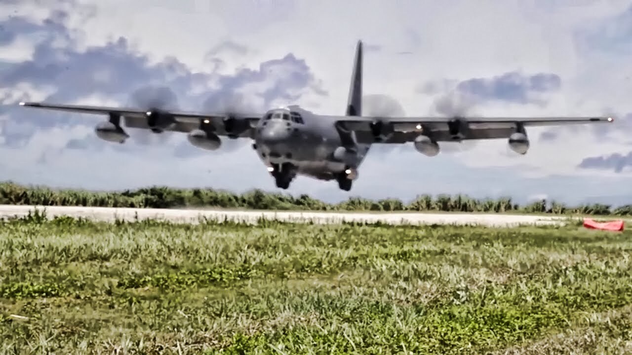 MC-130J Commando II landing/takeoff on remote island runway