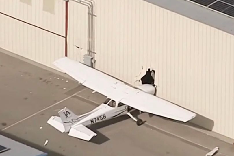 Stolen plane crashes into Van Nuys Airport building as FBI swarm scene