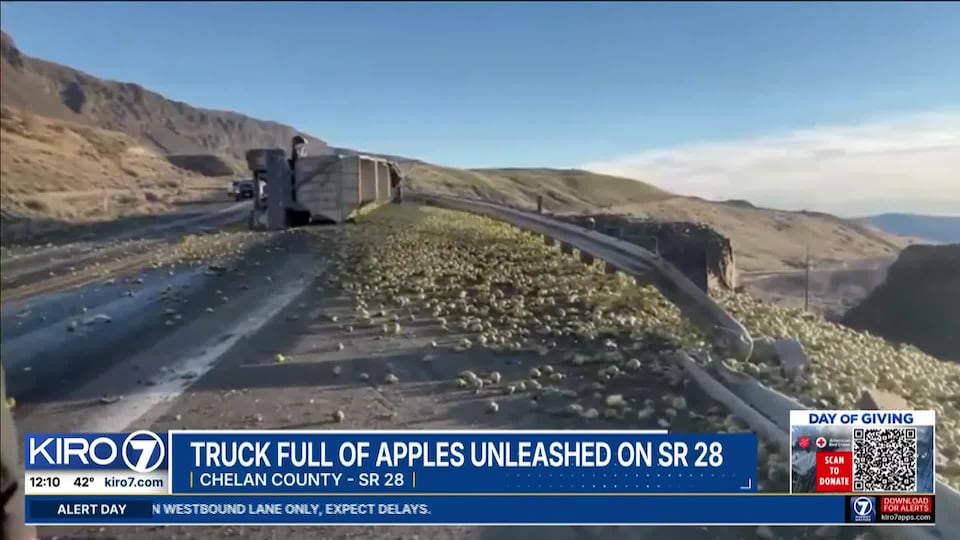 Video: Truck full of apples unleashed on SR 28