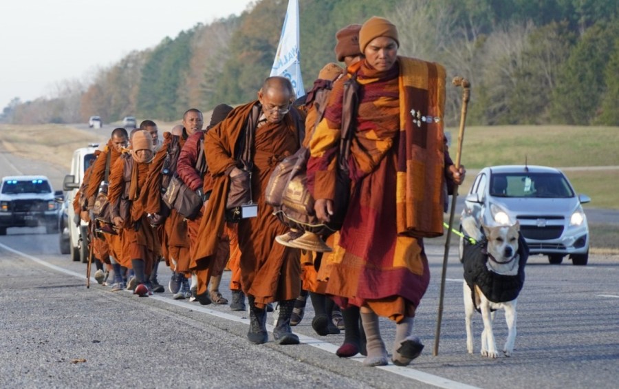 Buddhist monks on 2,300-mile 'Walk for Peace' make their way through Alabama