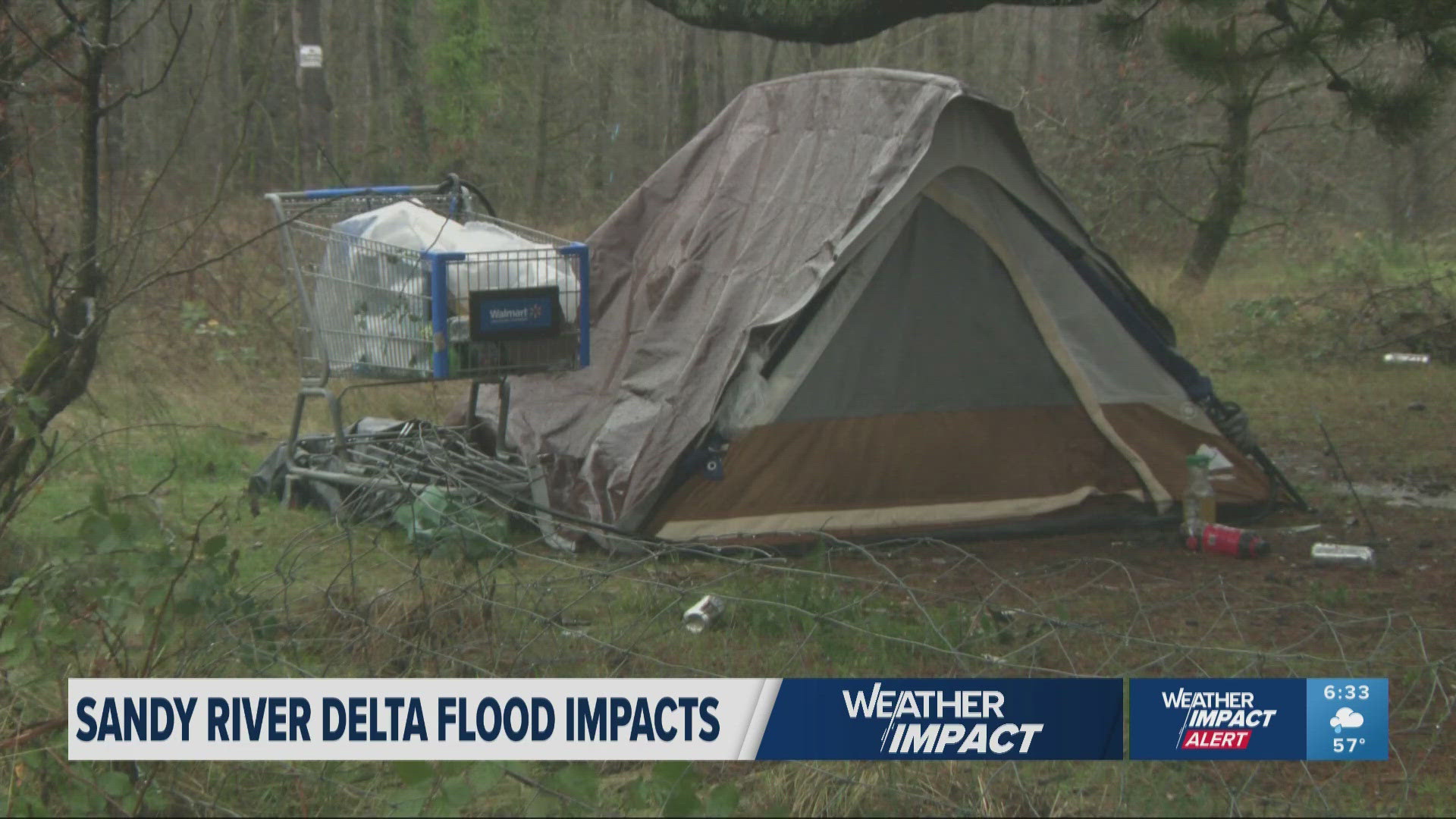Heavy rain, rising waters threaten homeless camp in Sandy River Delta