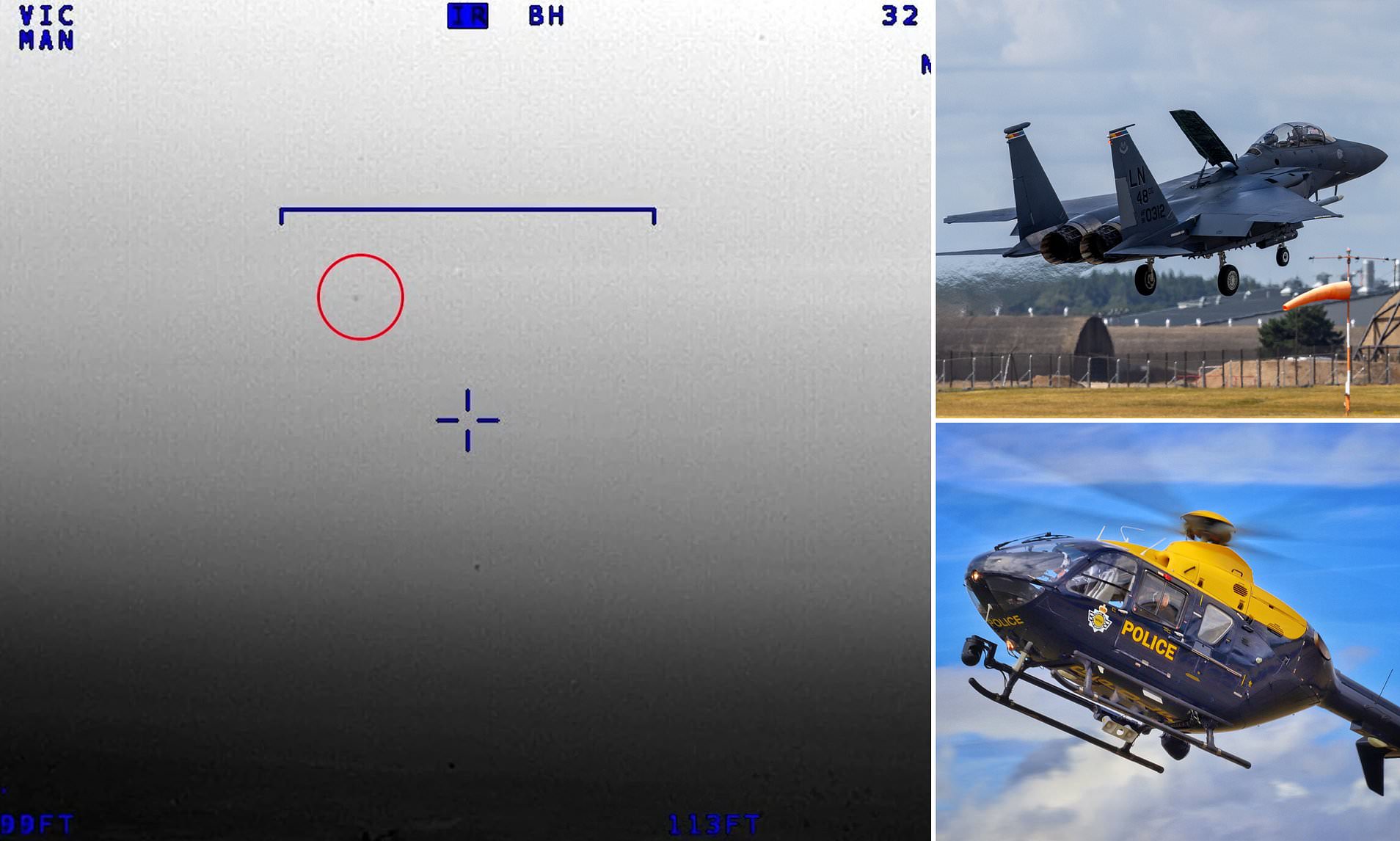 White-knuckle moment police helicopter flies close to US fighter jet in ...