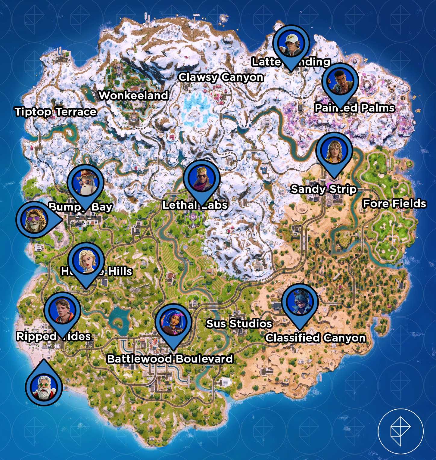 All character locations in Fortnite Chapter 7 Season 1