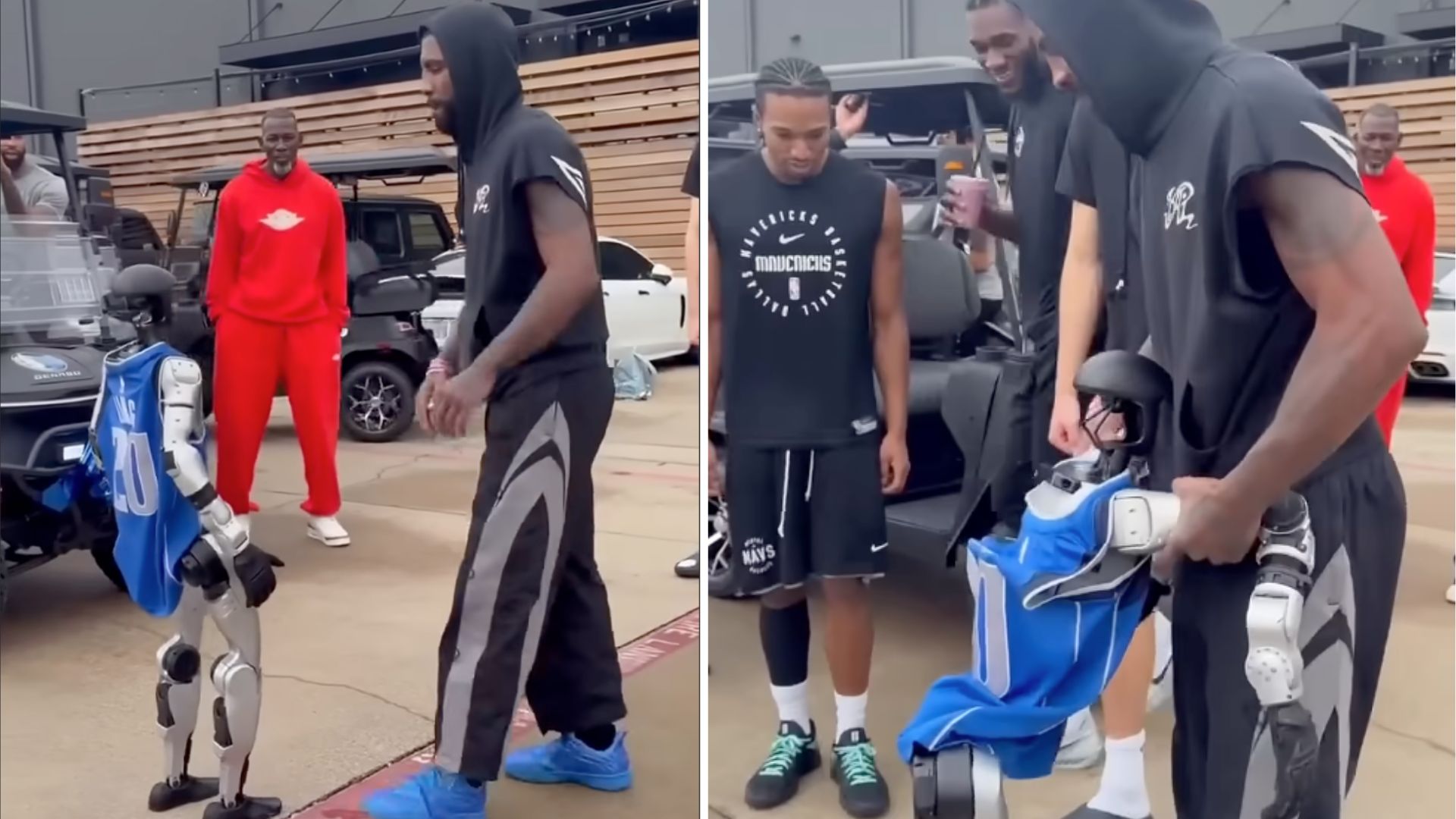 Video: NBA star Kyrie Irving’s friendly shove knocks humanoid robot to ...