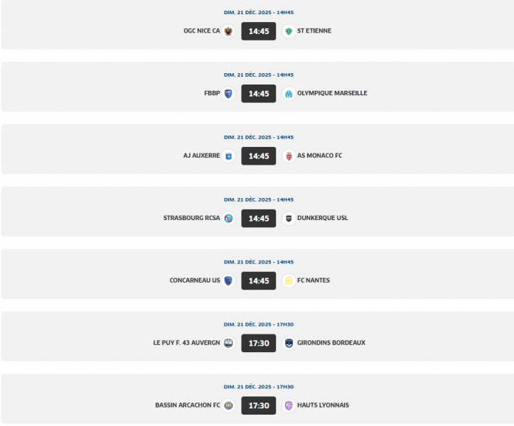 French Cup – Round of 32 match schedule
