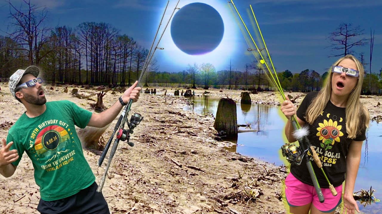 Fishing draining lake during total solar eclipse went completely crazy