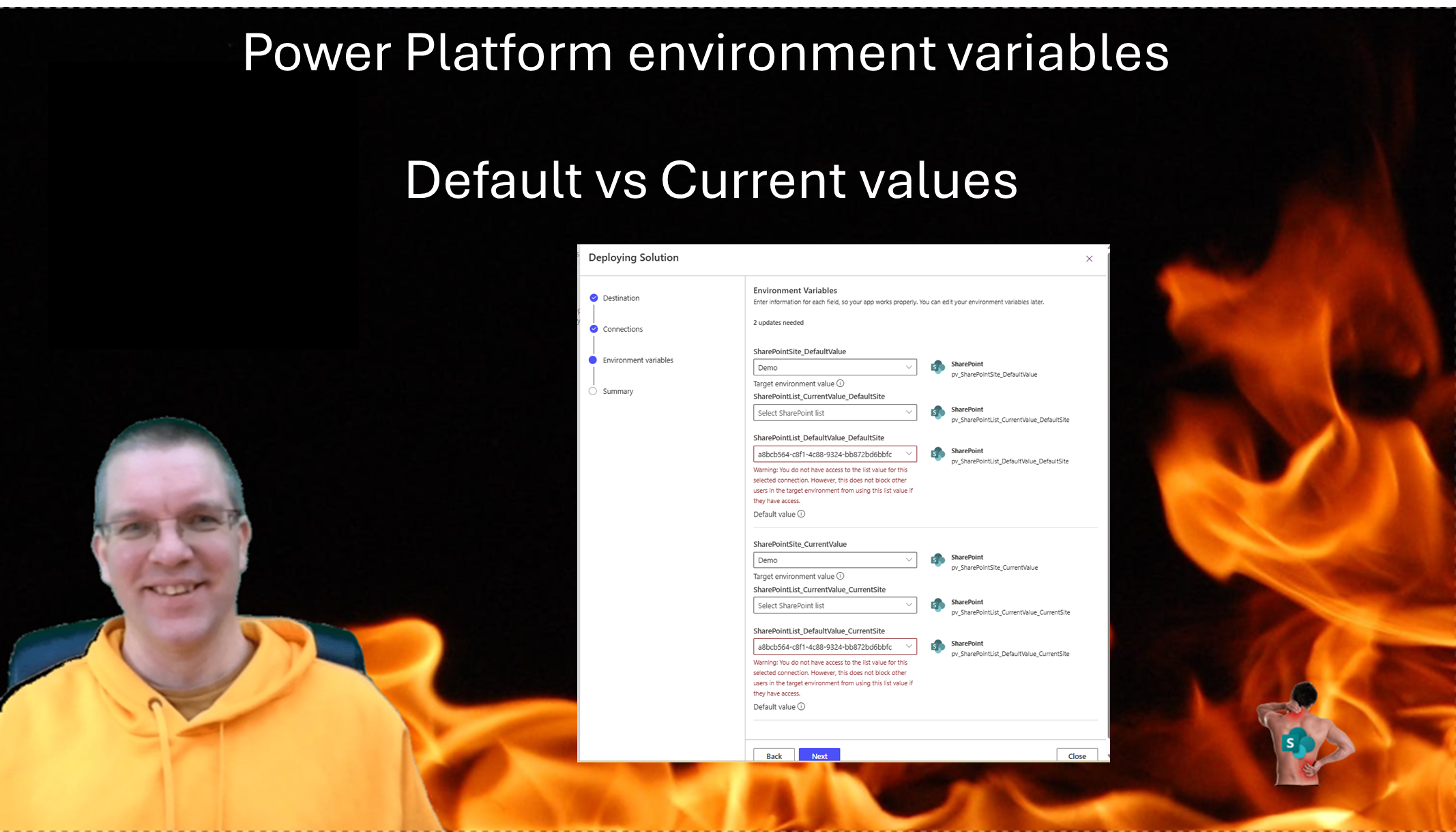 Power Platform environment variables, default vs current values