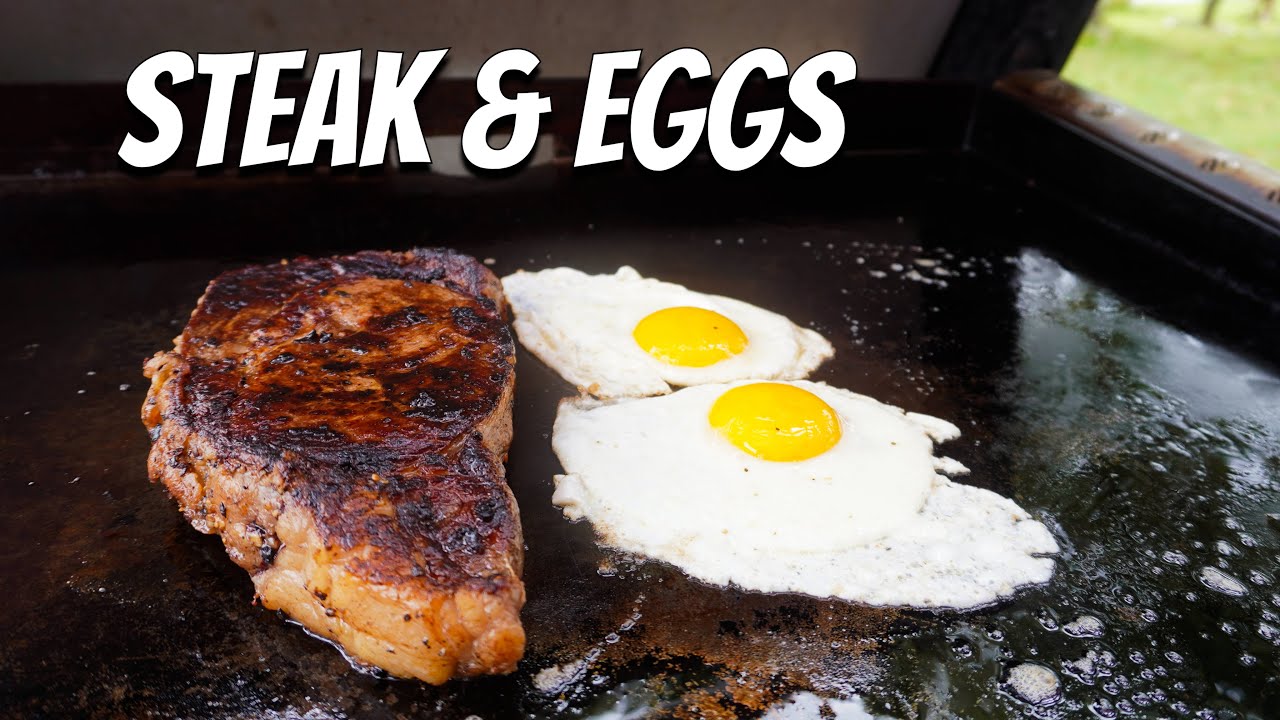 The perfect steak and eggs breakfast on the griddle
