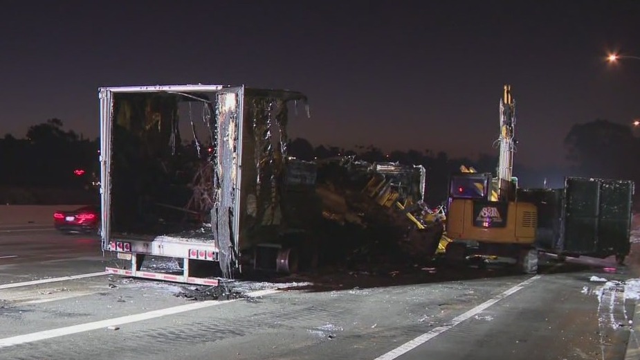 Big rig catches fire on I-5 in Encinitas