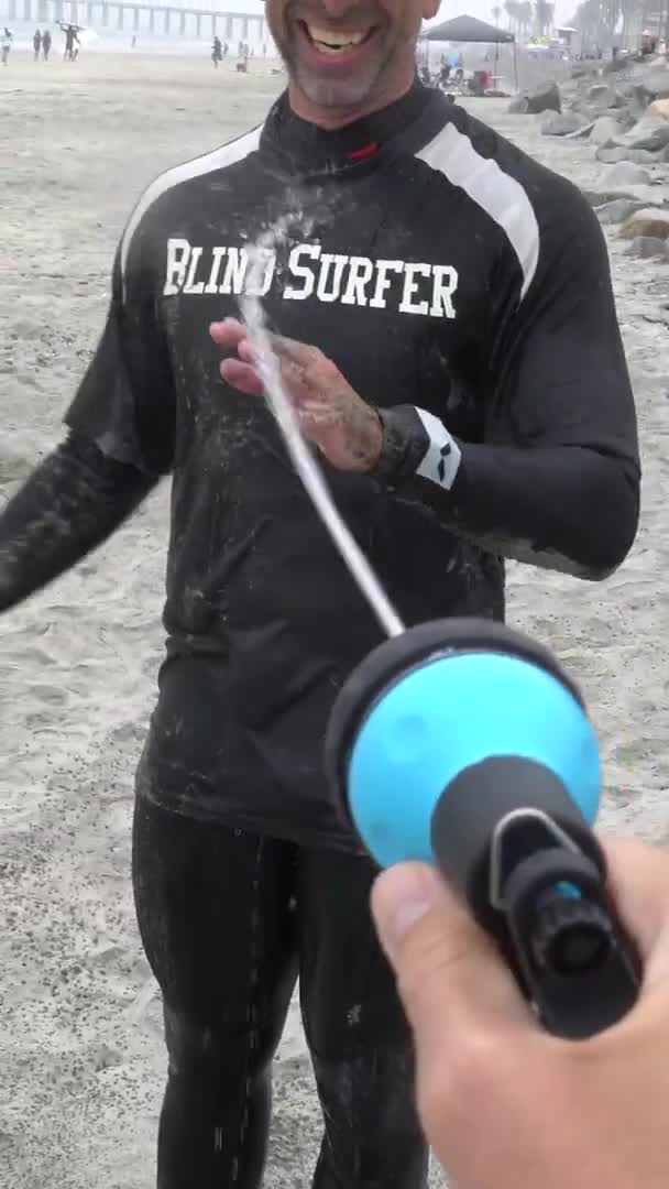 Blind surfer gets hosed #shorts