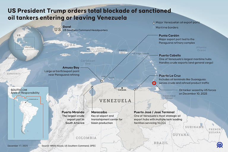 La Marina de los Estados Unidos ha rodeado a Venezuela: Mapa del bloqueo