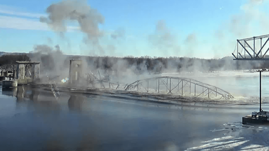 Black Hawk Bridge over Mississippi River imploded