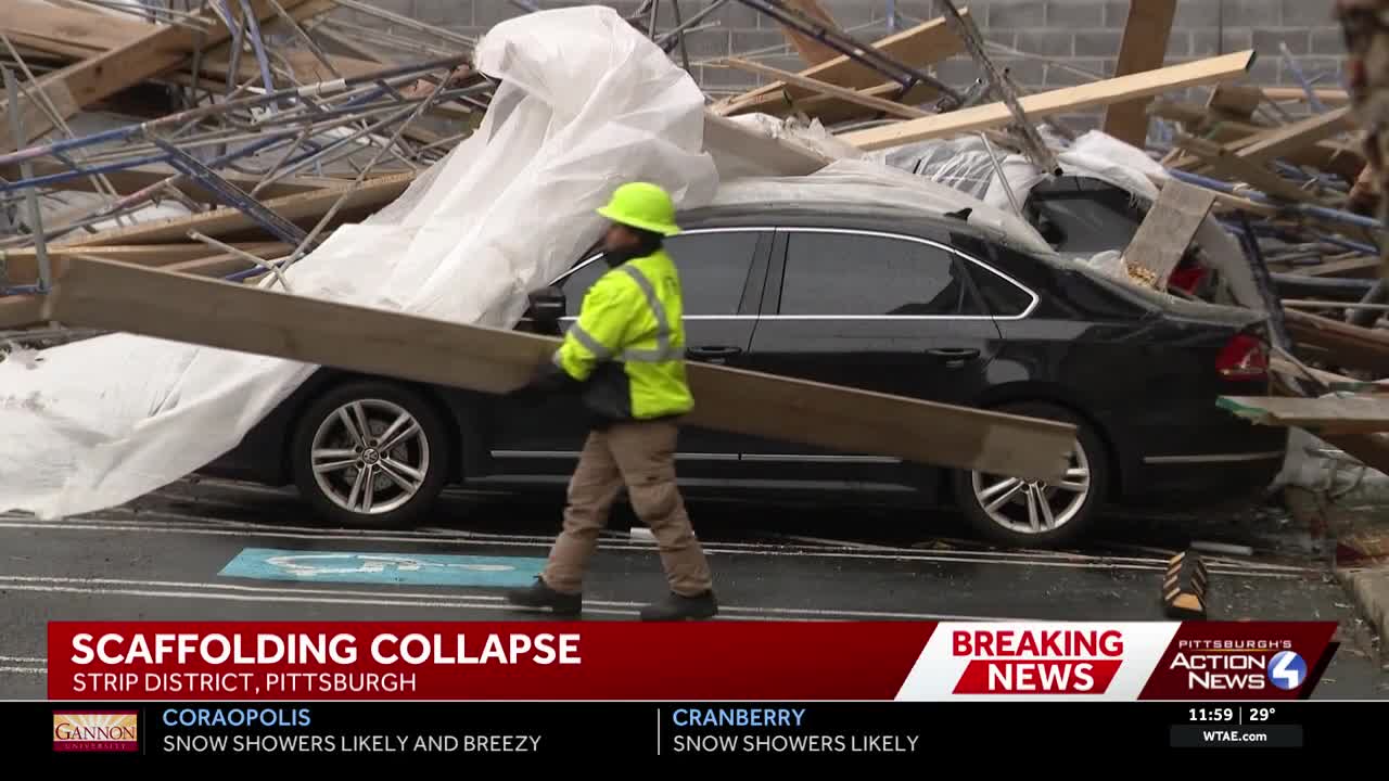 Scaffolding collapses outside Pittsburgh's strip district as wind whips ...