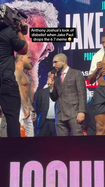 Anthony Joshua's look of disbelief when Jake Paul drops the 6 7 meme