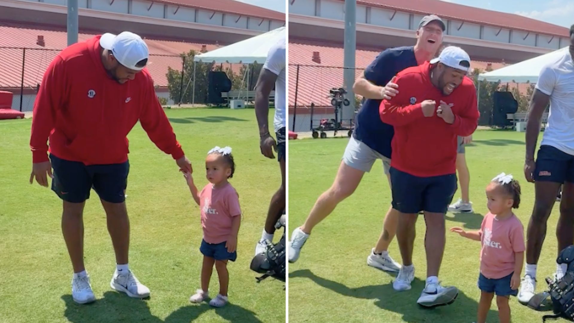 Coach's daughter enters huddle to reveal sibling on the way