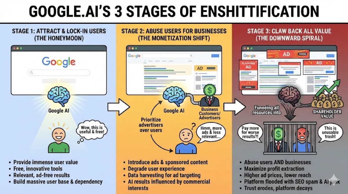 Google AI predicts its own enshittification timeline