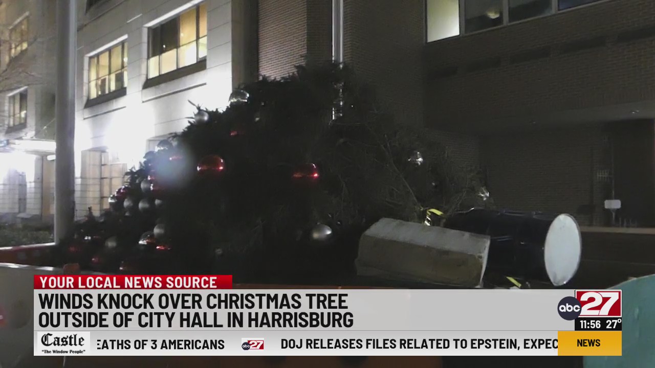 Winds topple Harrisburg Christmas tree