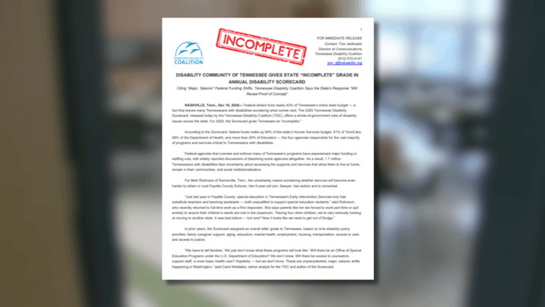 Tennessee urged to improve disability services amid 'incomplete' grade ...
