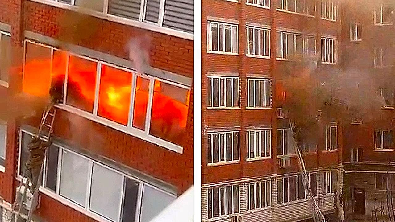 Un bombero escapa de una explosión por segundos
