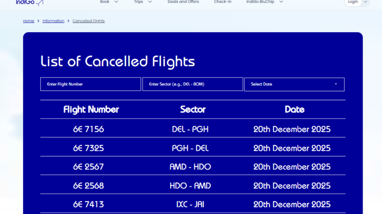 IndiGo flight cancellation status December 20: List of all cancelled ...