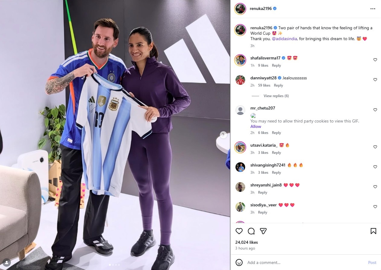 Renuka Singh rejoices Lionel Messi meet: Two pairs of hands, two World Cups