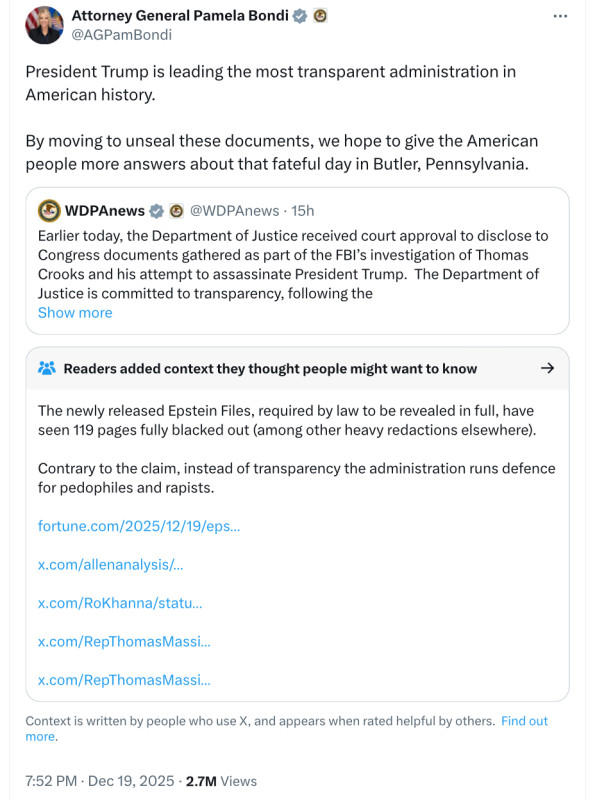 Trump administration hit with multiple community notes over Epstein files