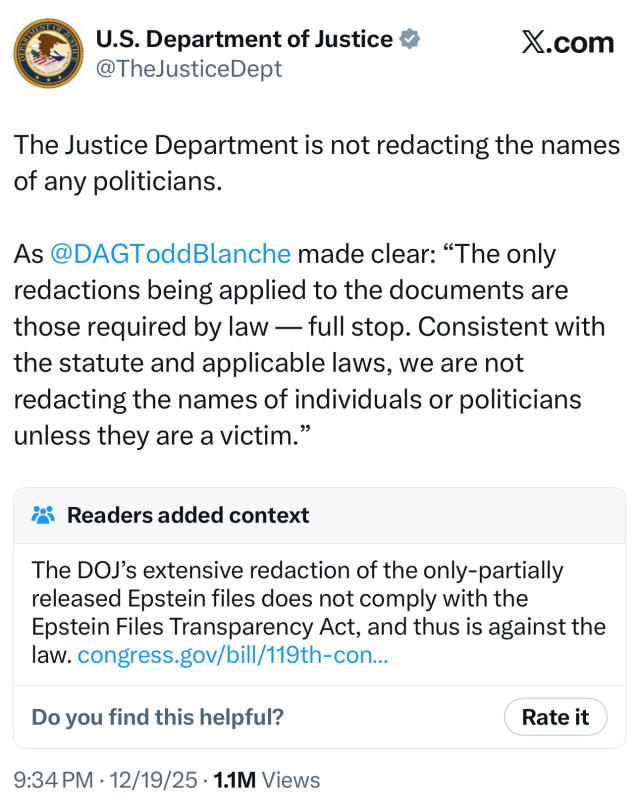 Trump administration hit with multiple community notes over Epstein files