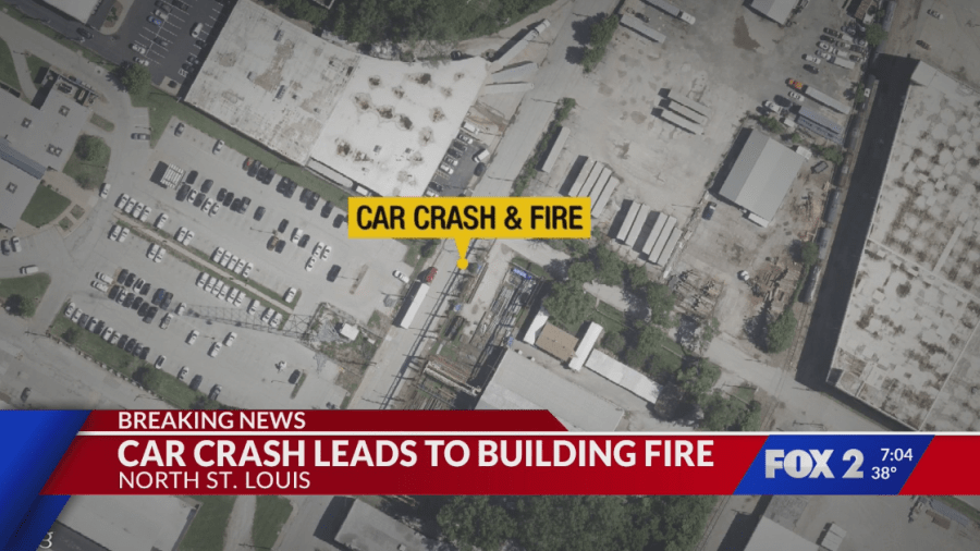 Car crashes into North St. Louis warehouse, ignites fire