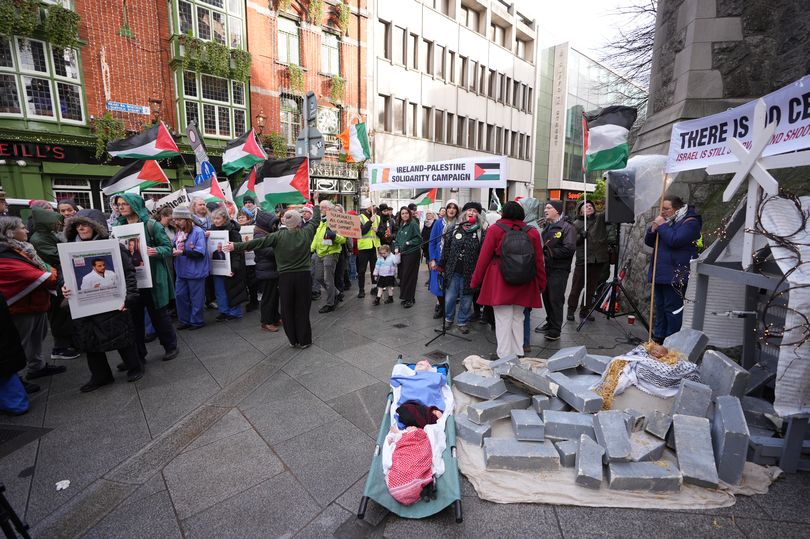 Nativity scene recreated by activists in Dublin in solidarity with Gaza