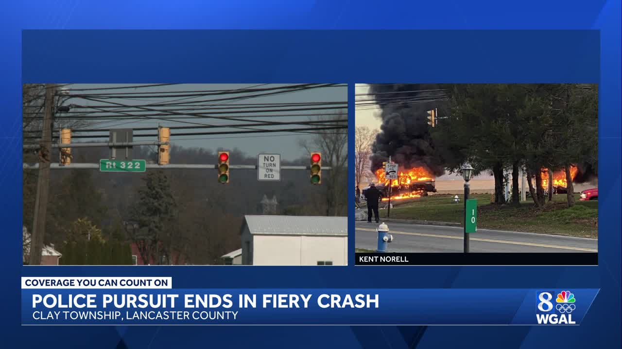 Police pursuit ends in fiery crash, closes Route 322 in Lancaster County