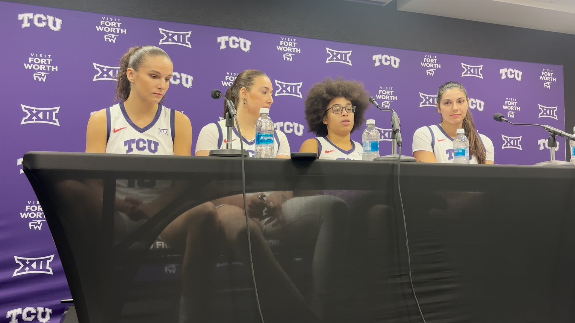Clara Bielefeld, Marta Suarez, Olivia Miles, Clara Silva talk TCU win ...