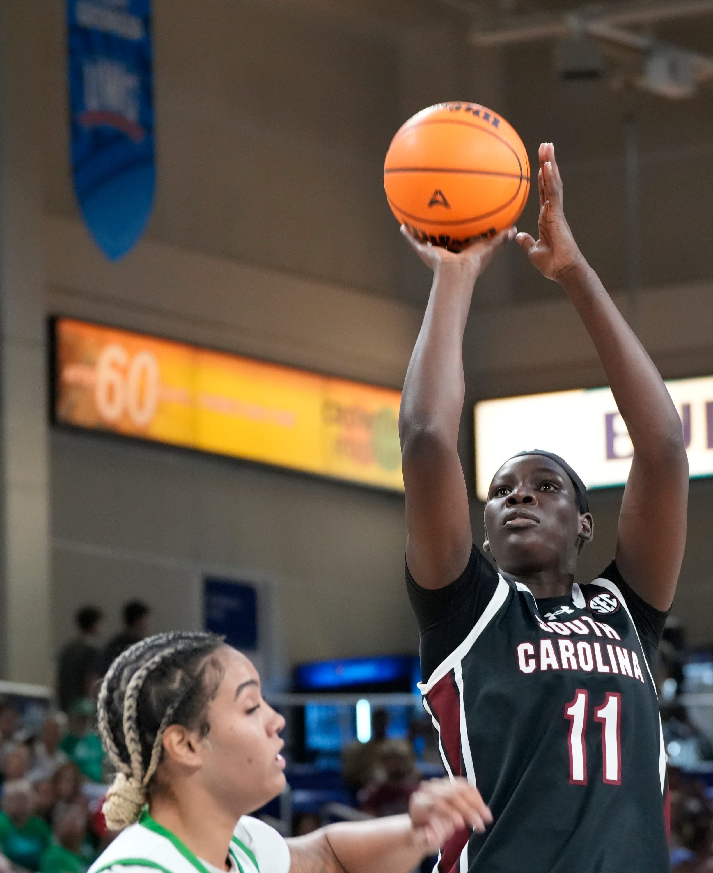 South Carolina's Madina Okot scores 27 after this change from Dawn Staley