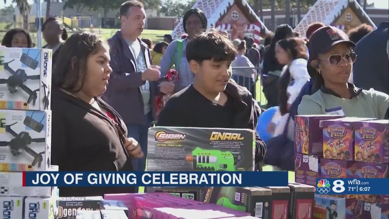 Toys given to children at holiday Joy of Giving celebration