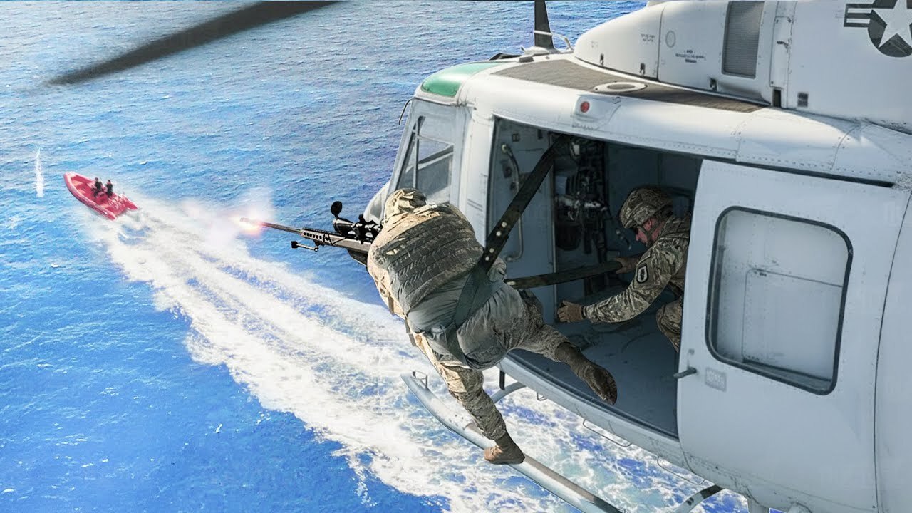 US helicopter pilots intercept illegal boats in high-speed pursuits