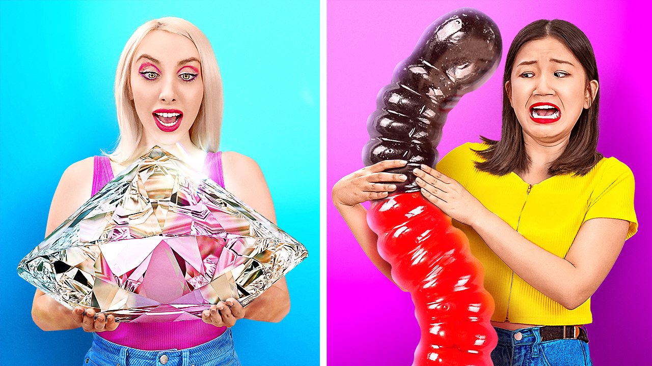 Giant worm taste test: Gummy vs. real food challenge!