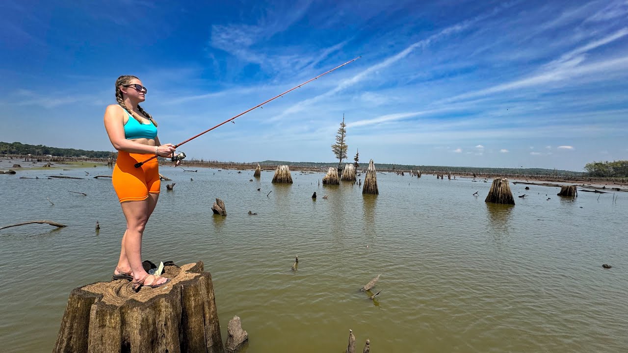 Slab queen destroyed fish from stump in draining lake huge news