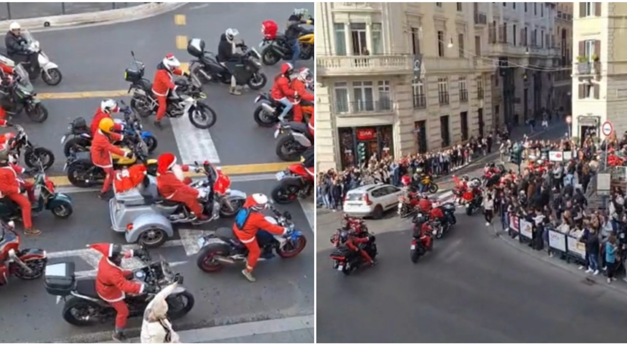 Babbe e Babbi Natale sfrecciano su due ruote per il centro di Roma: il ...