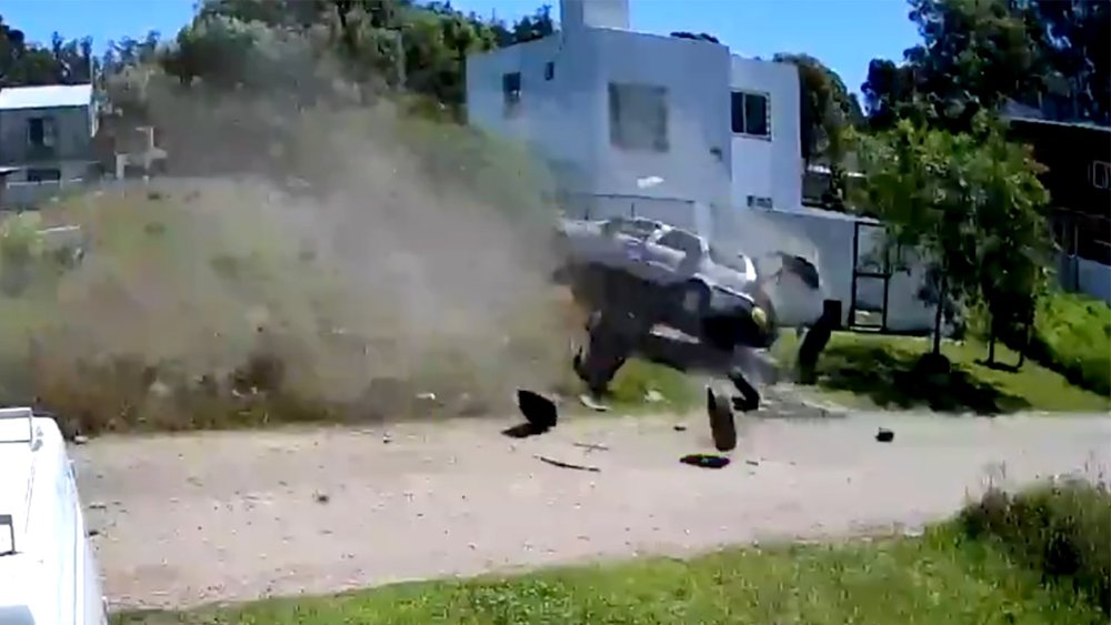 Stolen car flips three times in the air